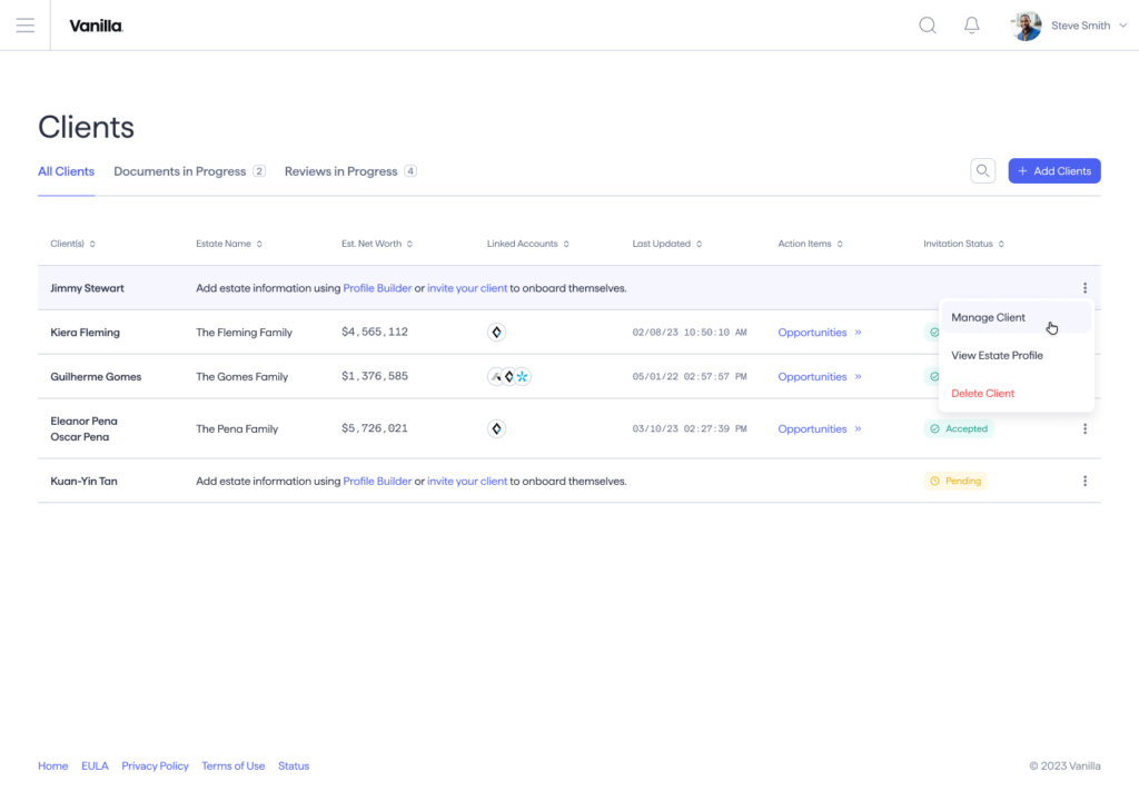 Use Vanilla’s estate planning document software