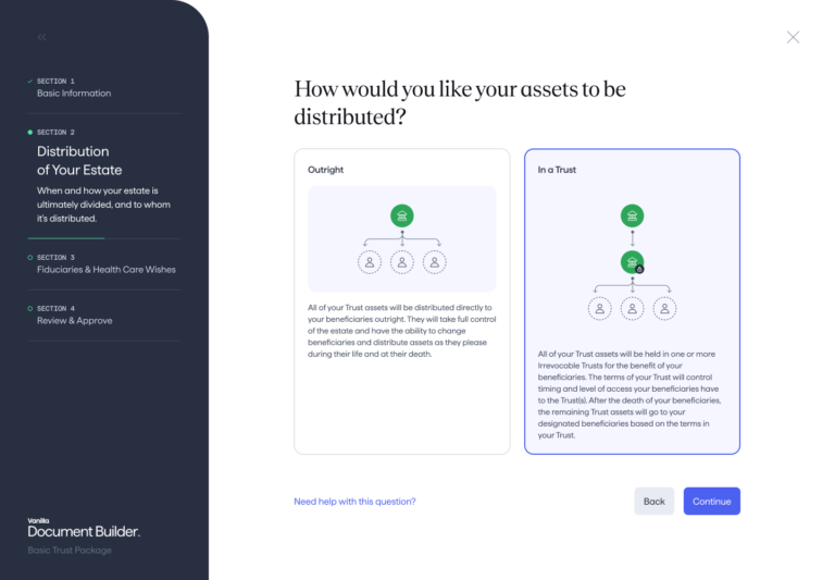 Use Vanilla’s estate planning document software